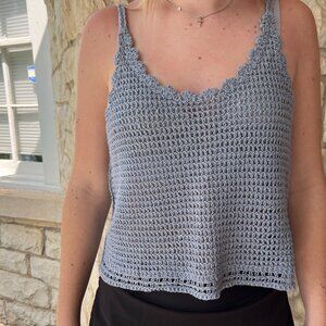 ADORA | Tops | Adora Blue Knit Open Weave Tank Top | Poshmark